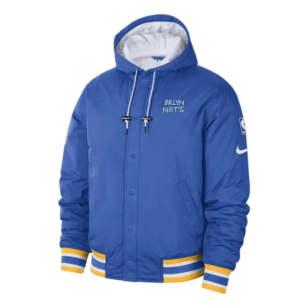 Nike Brooklyn Nets Courtside Bomber Hoodie Jacket - Blue