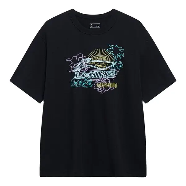 LI-NING Graphic T-shirt 'black - Black/multi-color