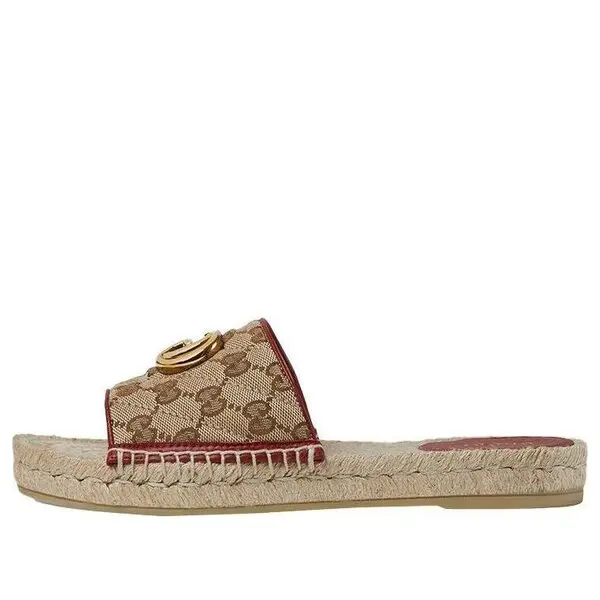 Gucci Double G Canvas Straw Woven Slide Espadrilles - Default Color