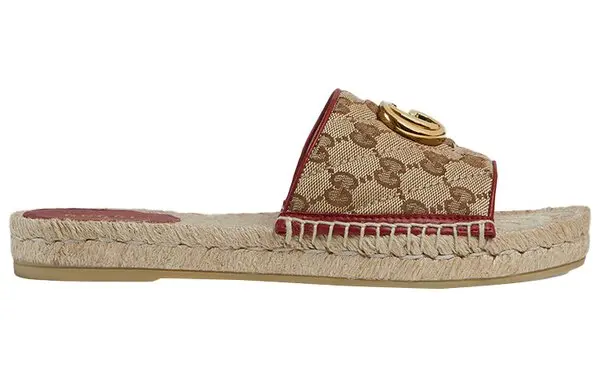 Gucci Double G Canvas Straw Woven Slide Espadrilles - Default Color