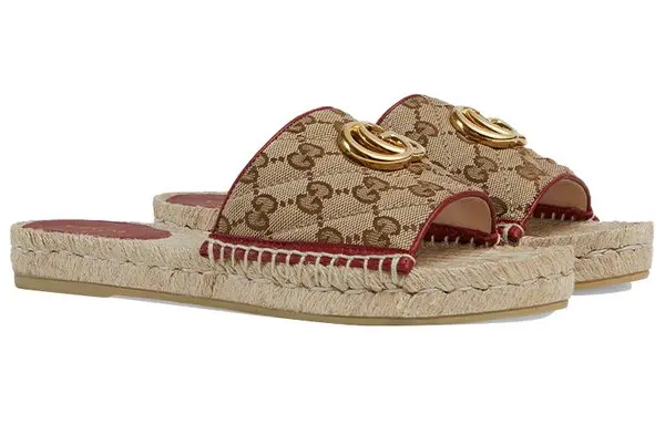 Gucci Double G Canvas Straw Woven Slide Espadrilles - Default Color