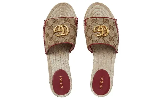 Gucci Double G Canvas Straw Woven Slide Espadrilles - Default Color
