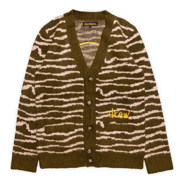 Drew House Sketch Mascot Squiggle Cardigan - Olive Ivory