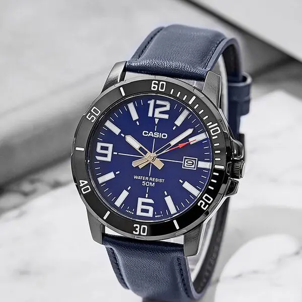 Casio Classic Analog Watch With Leather Strap - Blue