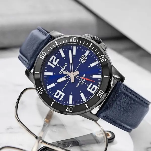 Casio Classic Analog Watch With Leather Strap - Blue