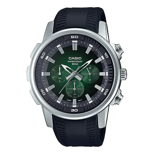 Casio Analog Watch With Green Dial - Black