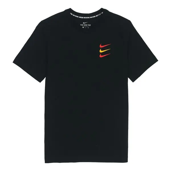 Nike Contrasting Colors Logo Sports Round Neck Short Sleeve T-shirt - Black