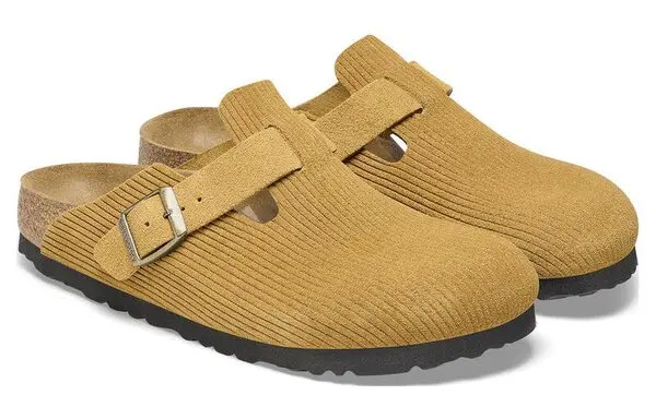 BIRKENSTOCK Boston Suede Embossed Clogs - Tan