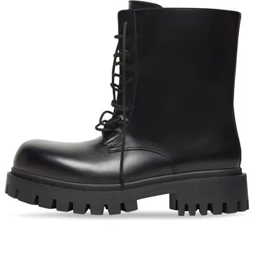 Balenciaga Sergent Leather Combat Boots - Black