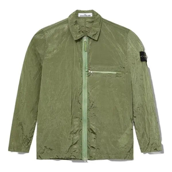 Stone Island Zip Up Jacket With Compass Patch - Sage