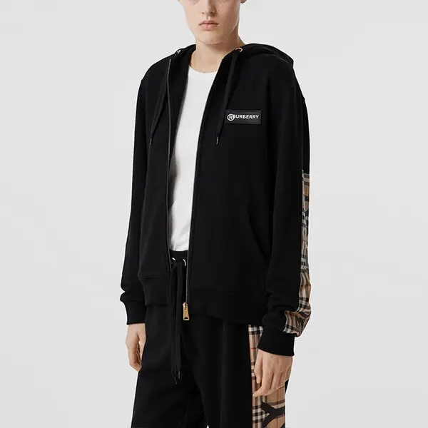 Burberry Checked Plaid Sleeve Cardigan Hoodie