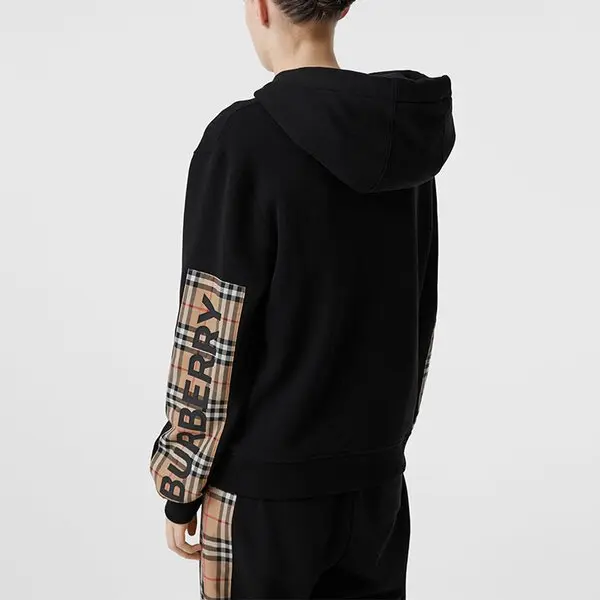 Burberry Checked Plaid Sleeve Cardigan Hoodie - Black