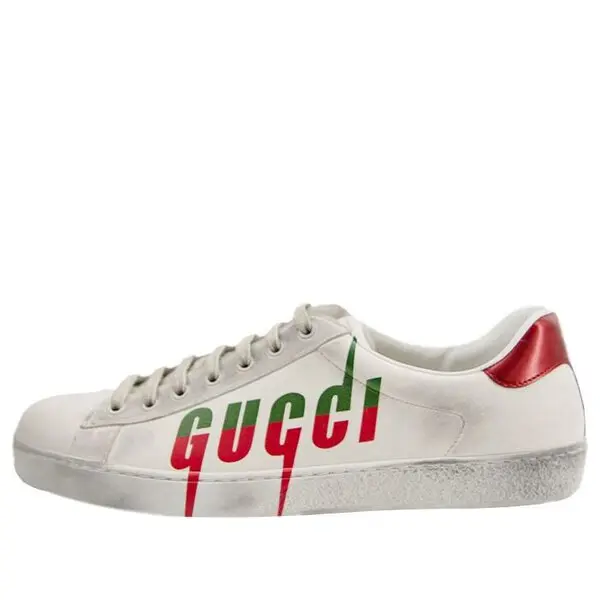Gucci Ace Distressed Sneakers With Graphic Logo - White