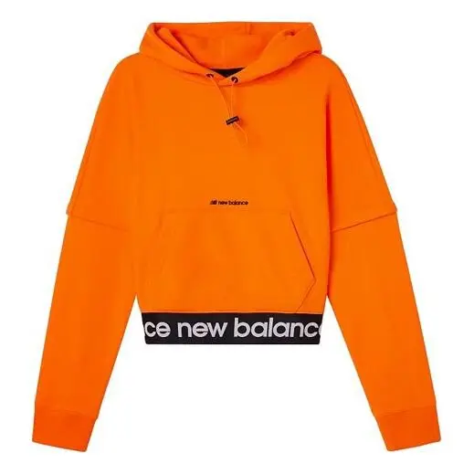 NEW BALANCE Solid Color Hooded Casual Top - Orange