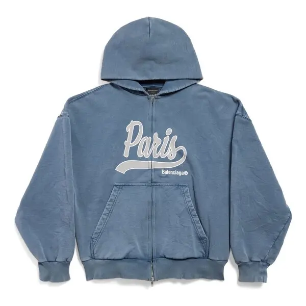 Balenciaga Enjoy Paris Full Zip Hoodie Regular Fit - Faded Blue