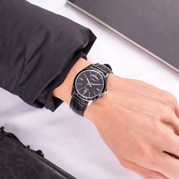 Casio Analog Watch With Leather Strap
