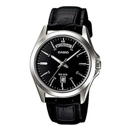 Casio Analog Watch With Leather Strap - Black