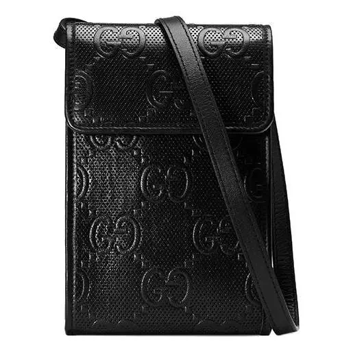 Gucci Embossed Logo Shoulder Messenger Bag - Black