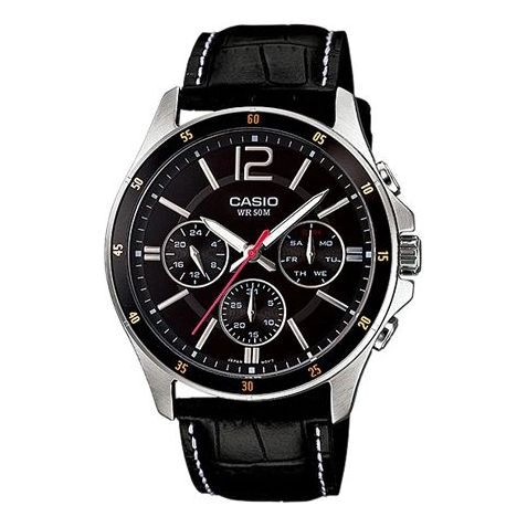 Casio Analog Quartz Watch With Leather Strap - Black