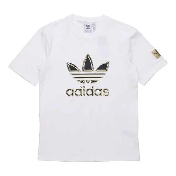 Adidas Originals Logo Printing Sports Short Sleeve Tee Gold Black - White