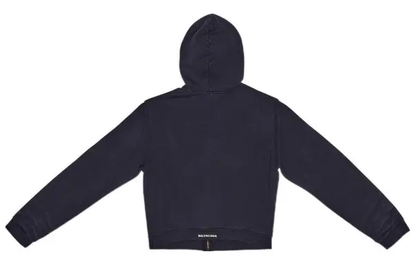 Balenciaga Tab Worn-out Zip-up Hoodie - Black