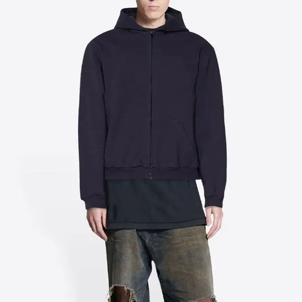 Balenciaga Tab Worn-out Zip-up Hoodie - Black
