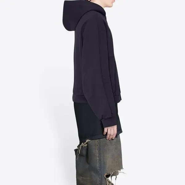 Balenciaga Tab Worn-out Zip-up Hoodie - Black