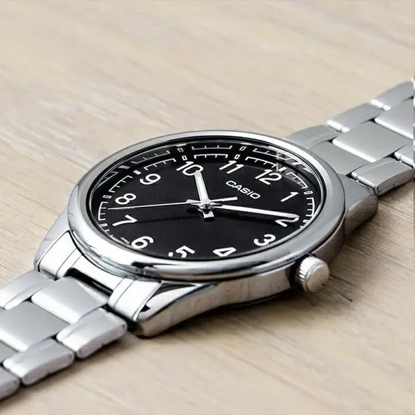 Casio Classic Analog Watch With Silver Stainless Steel Strap - Black