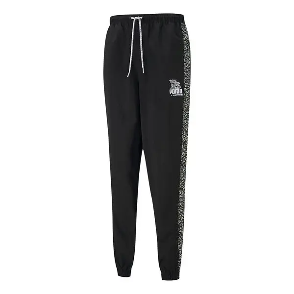 PUMA X Mr Doodle Crossover Sports Graffiti Drawstring Woven Long Pants Black - Default Color