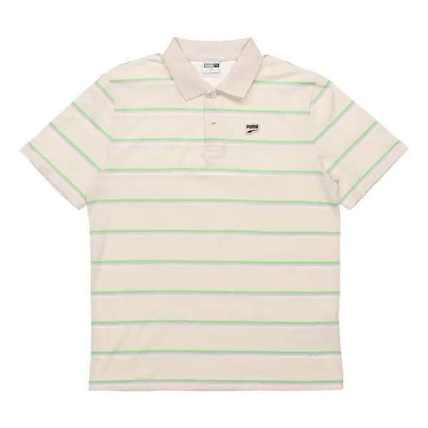 PUMA Downtown Stripe Polo Tee Shirt 'beige - Beige/green