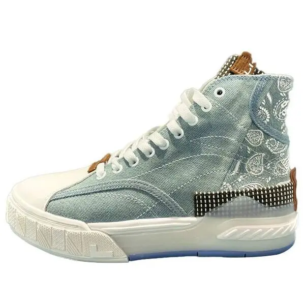 LI-NING High Top Sneakers With Mixed Media Detailing - Blue/white