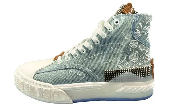 LI-NING High Top Sneakers With Mixed Media Detailing - Blue/white