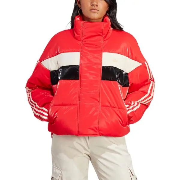 Adidas Puffer Jacket With Stand Collar - Red