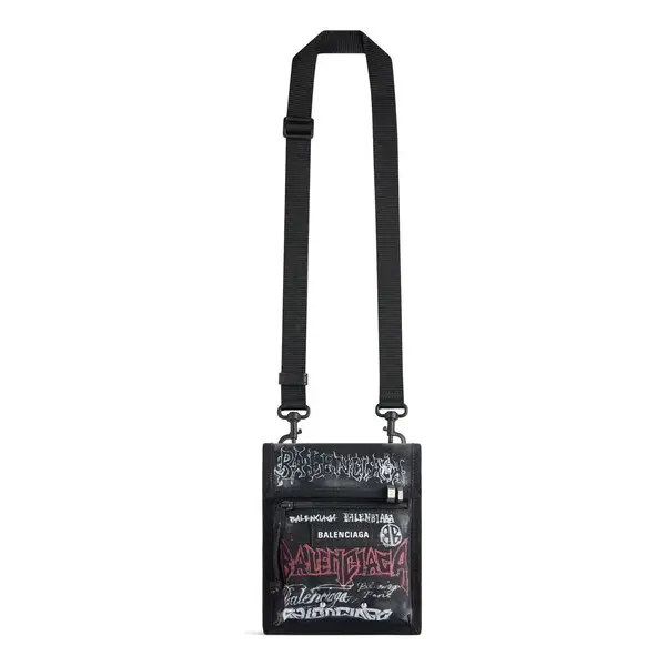 Balenciaga Explorer Small Pouch With Strap Diy Metal Allover - Black