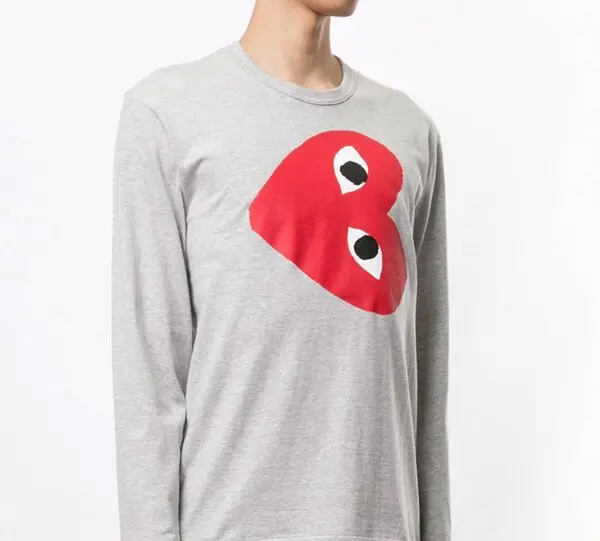 Play Comme Des Garcon Side Heart Long Sleeves Tee - Grey