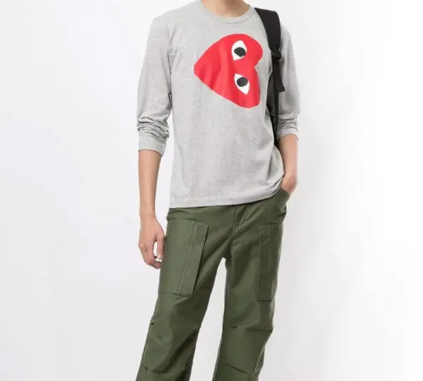Play Comme Des Garcon Side Heart Long Sleeves Tee - Grey