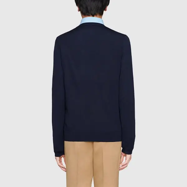 Gucci Wool Jumper With Gg Detail - Navy