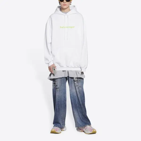 Balenciaga Copyright Logo Print Medium Fit Hoodie - White