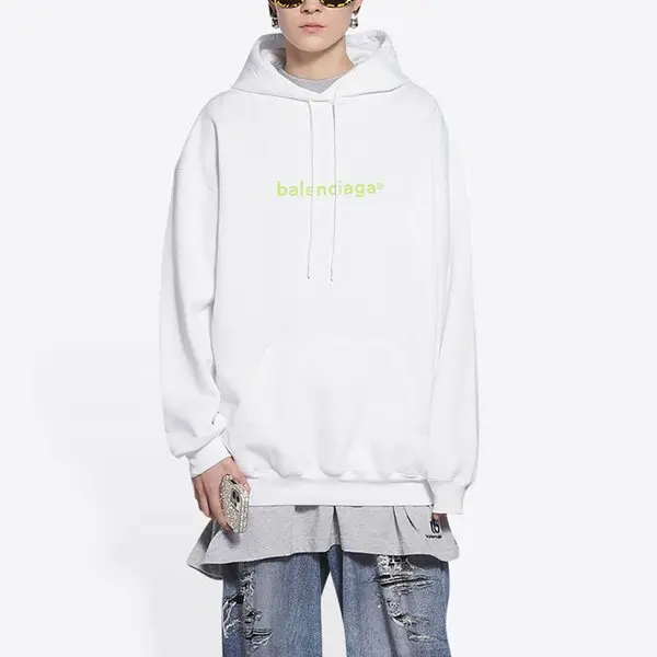 Balenciaga Copyright Logo Print Medium Fit Hoodie - White