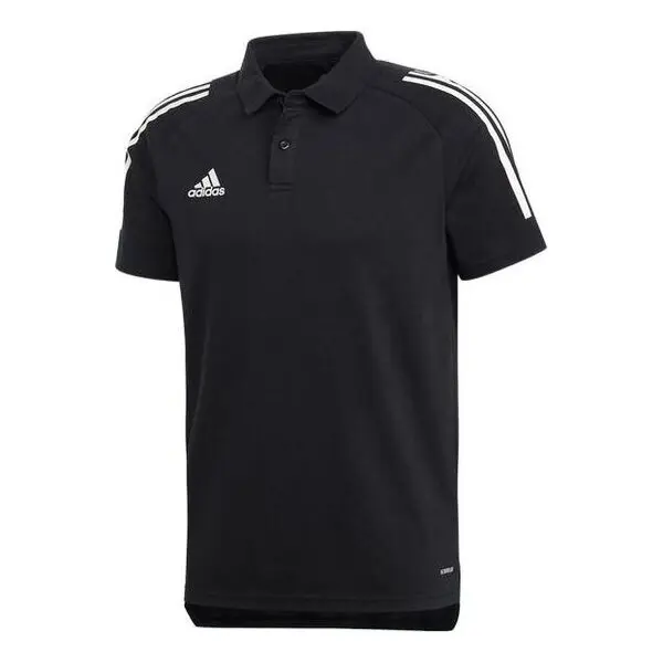 Adidas Logo Embroidered Stripe Sports Short Sleeve Black Polo Shirt - Default Color