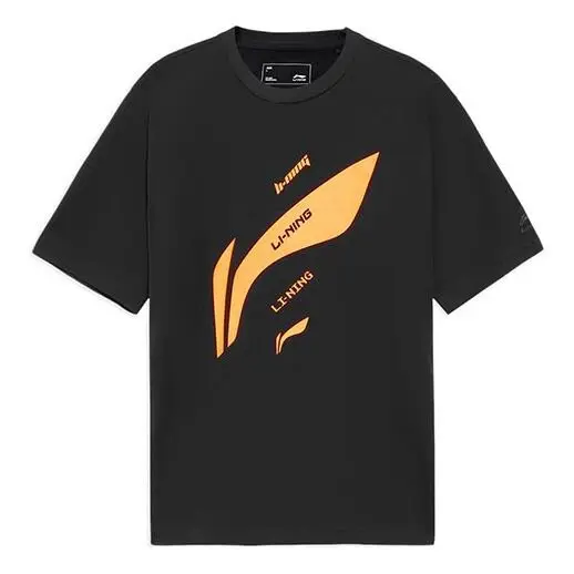 LI-NING Sports Living Series Logo Printing Sports Round Neck Short Sleeve T-shirt 'black - Black/yellow