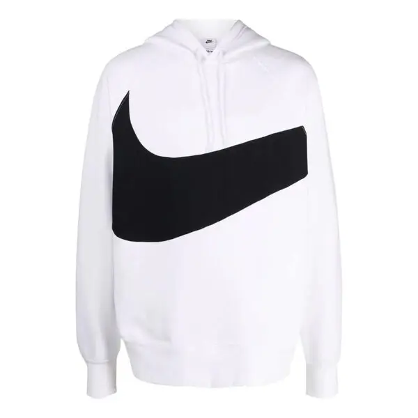 Nike Large Logo Printing Drawstring Hooded Pullover Long Sleeves White - Default Colorway