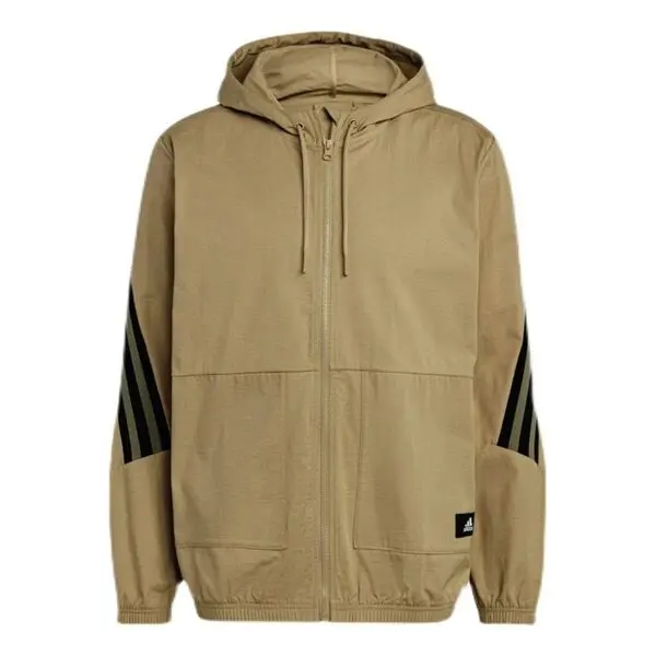 Adidas Hooded Windproof Athleisure Casual Sports Jacket - Khaki