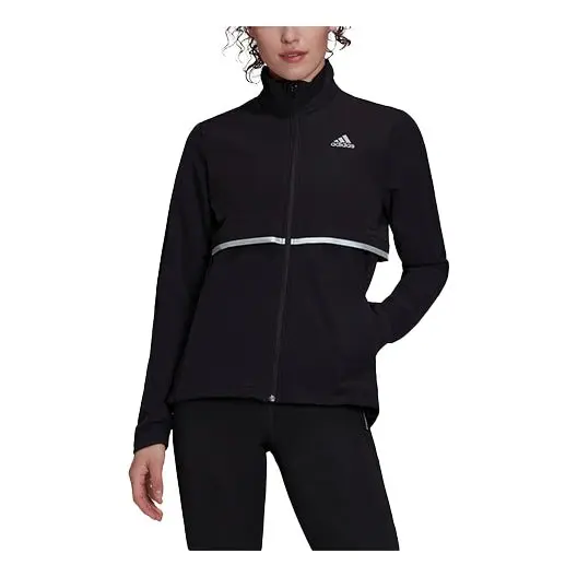 Adidas Logo Printing Stand Up Collar Zipper Long Sleeve Jacket Coat Black - Default Color