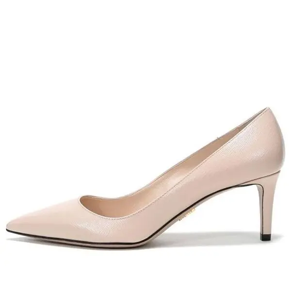 Prada Pointed Saffiano Leather Heels - Beige