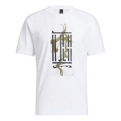Adidas Wj Gfx Logo Pattern Printing Athleisure Casual Sports Round Neck Short Sleeve White - Multi-color