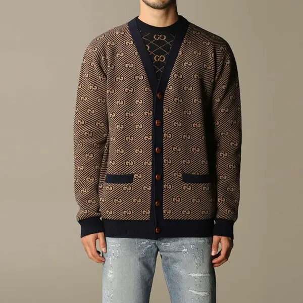 Gucci Monogram Knit Cardigan - Brown