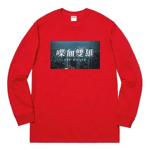 Supreme Fw18 The Killer L/s Tee Bloody Twins Chow Yun Fat Printing Long Sleeves - Red