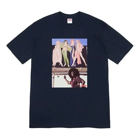 Supreme Fw19 Week 7 American Picture Tee Usa Photo Printing Short Sleeve Navy - Blue