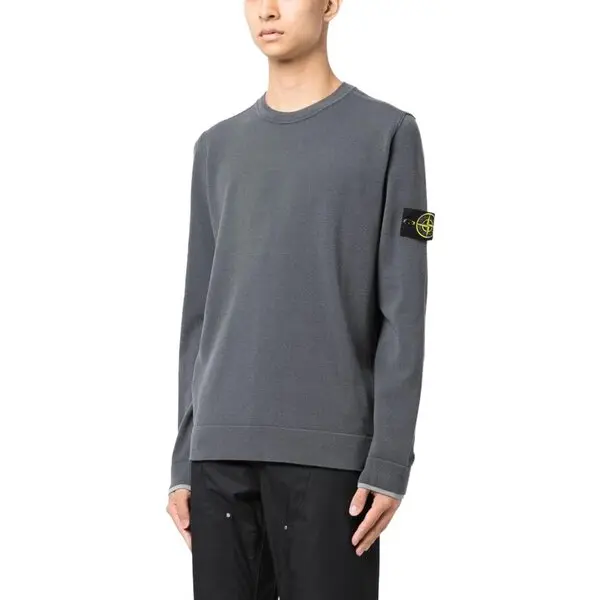Stone Island Logo Patch Crew Neck Sweater - Lead Grey